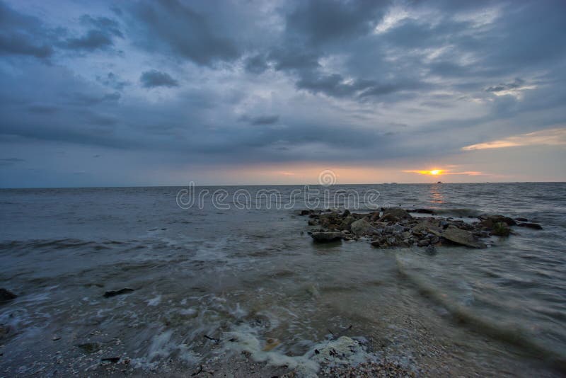 Peaceful Beach View and Waves during Sunset Stock Photo - Image of ...