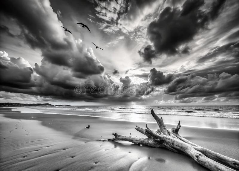 Peaceful Black and White Beachscape a Stunning Coastal Scene Captured ...