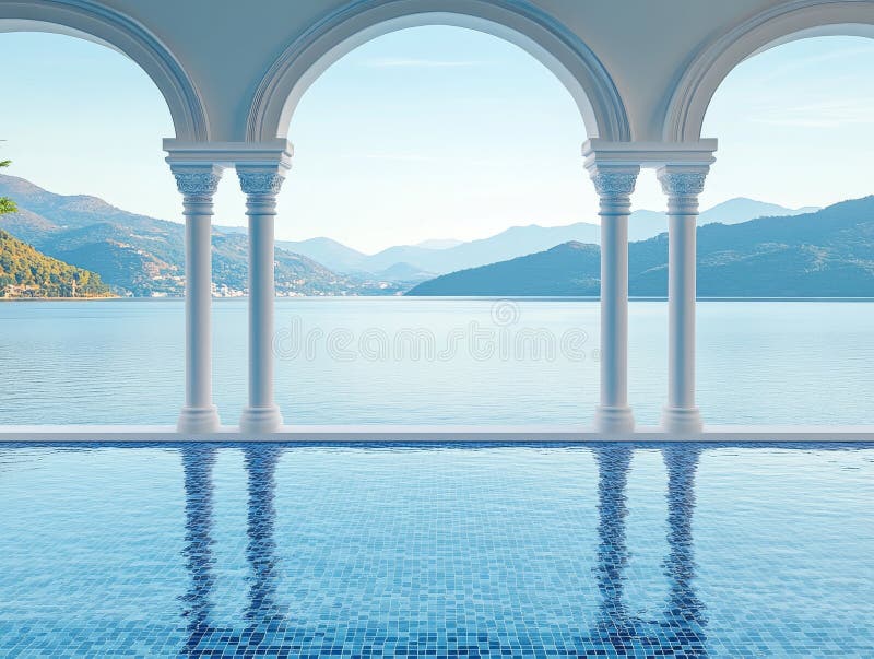 Peaceful Blue Tile Pathway Arch Leading To the Sea Stock Photo - Image ...