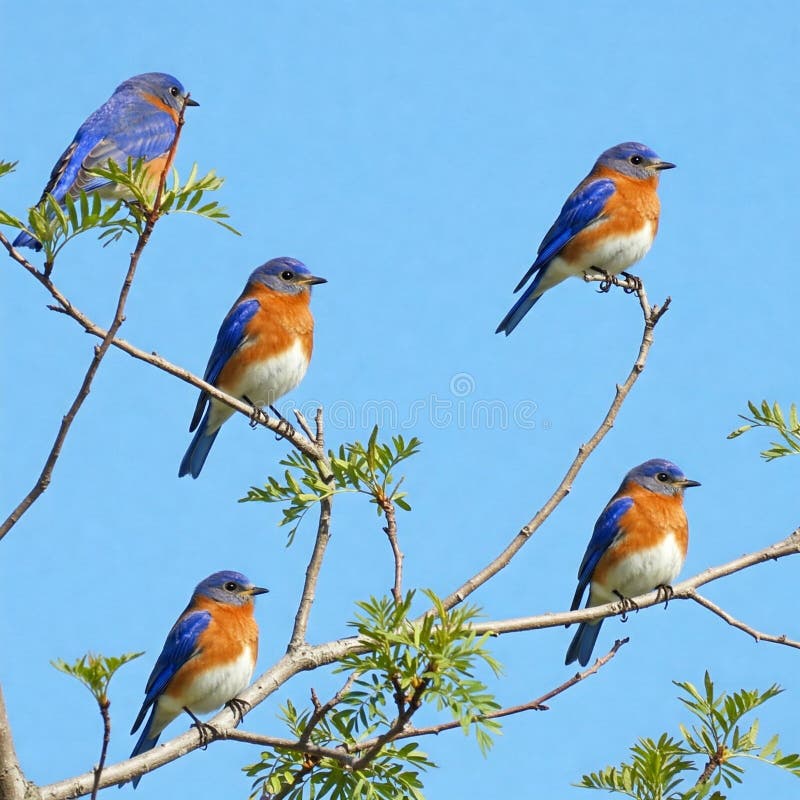 Peaceful Bluebird Gathering Stock Illustration - Illustration of cute ...