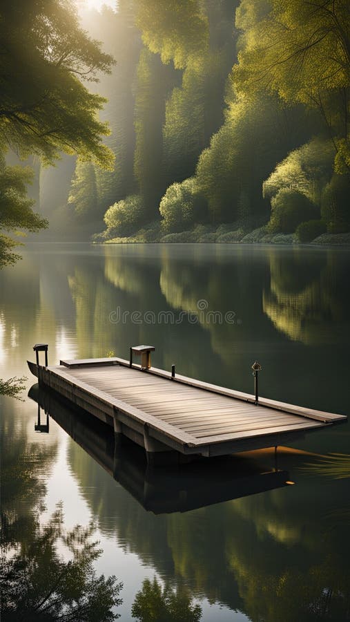 Peaceful Boat Dock on a Tranquil River Illustration Artificial ...