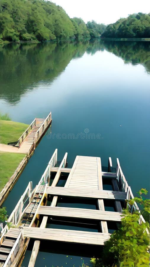 Peaceful Boat Dock on a Tranquil River Illustration Artificial ...