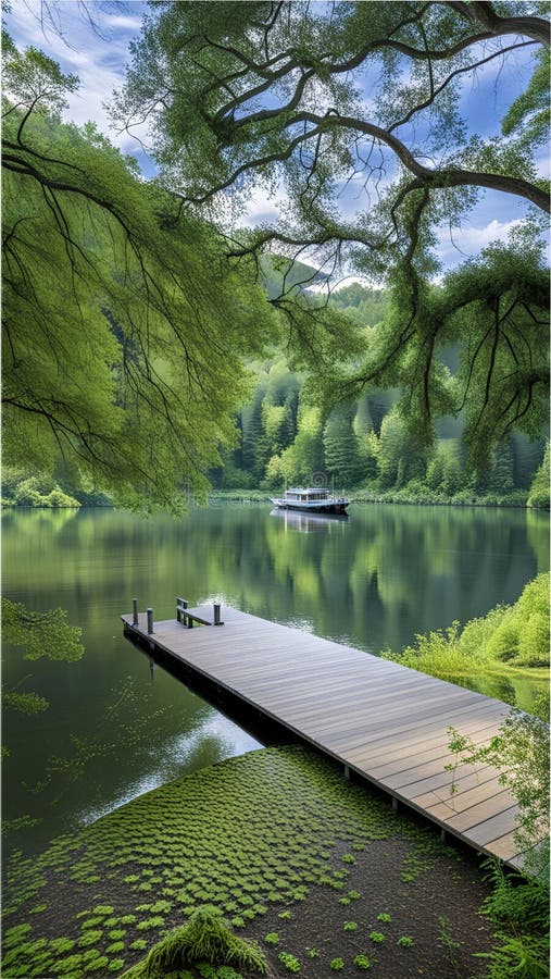 Peaceful Boat Dock on a Tranquil River Illustration Artificial ...