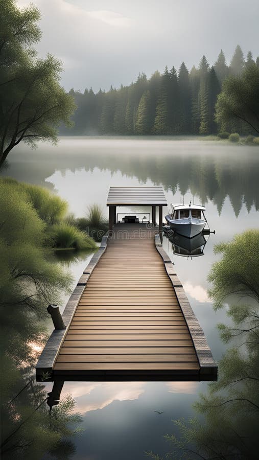Peaceful Boat Dock on a Tranquil River Illustration Artificial ...