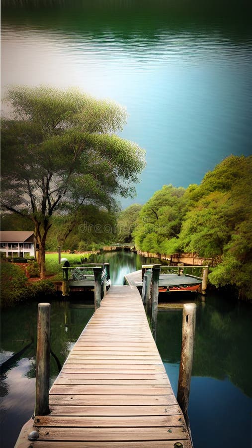 Peaceful Boat Dock on a Tranquil River Illustration Artificial ...