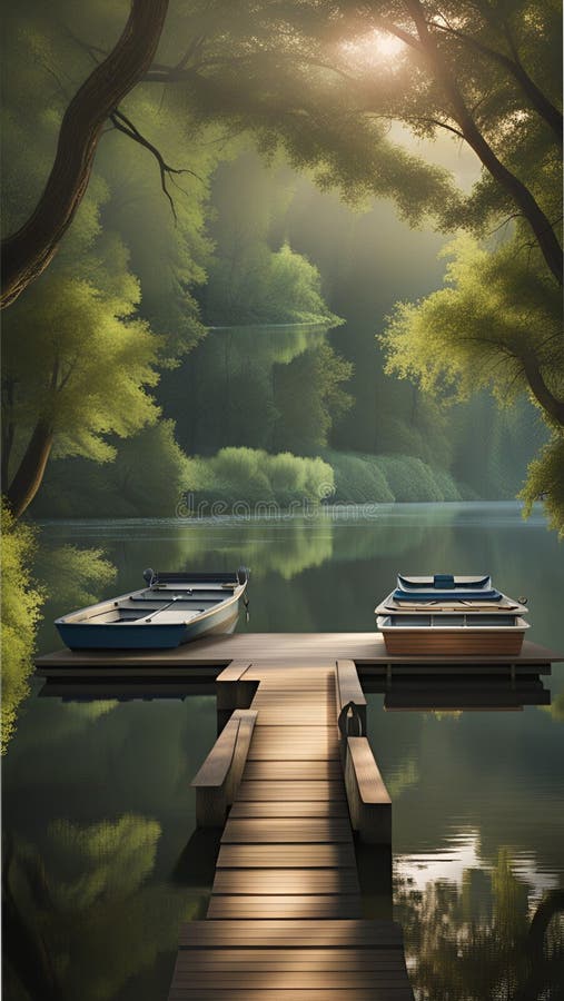 Peaceful Boat Dock on a Tranquil River Illustration Artificial ...