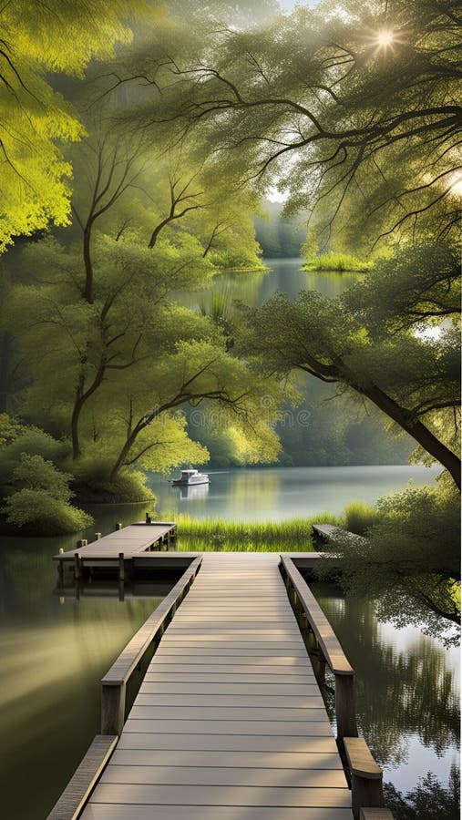 Peaceful Boat Dock on a Tranquil River Illustration Artificial ...