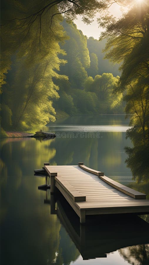 Peaceful Boat Dock on a Tranquil River Illustration Artificial ...