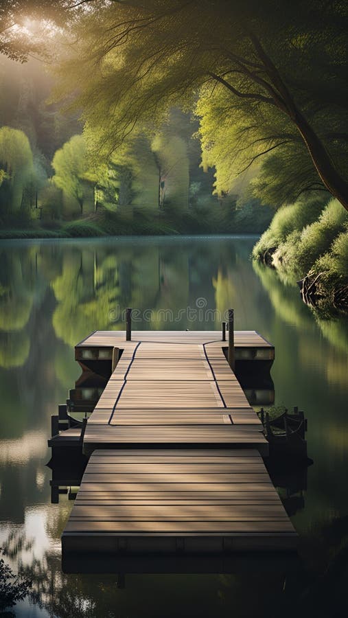 Peaceful Boat Dock on a Tranquil River Illustration Artificial ...