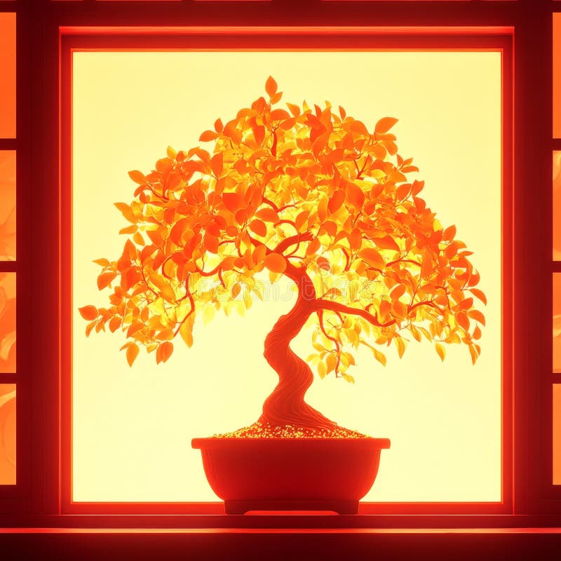 A Peaceful Bonsai Tree is Situated in a Beautifully Lit Shoji Screen ...