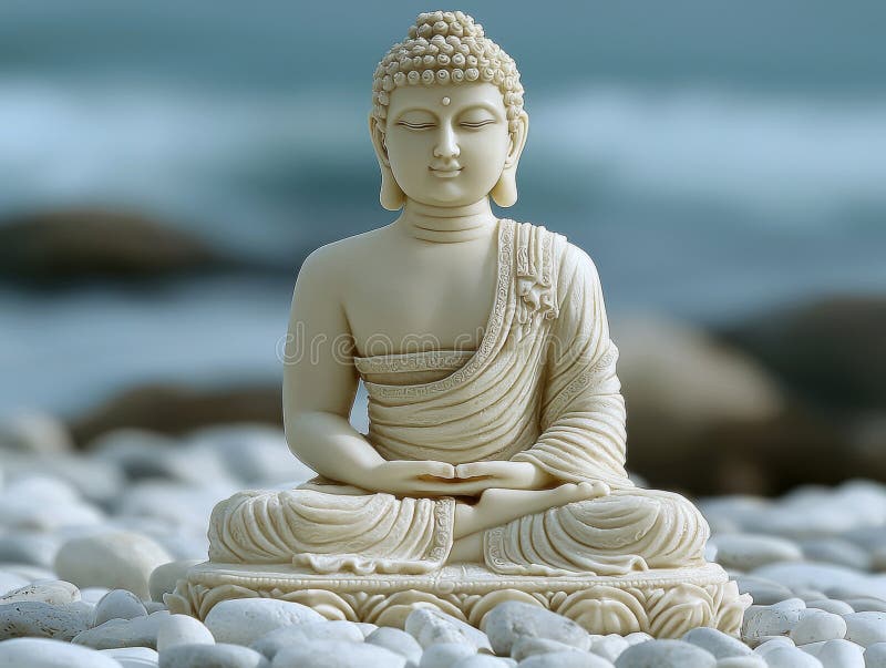 Peaceful Buddha Statue on Pebbles Stock Illustration - Illustration of ...