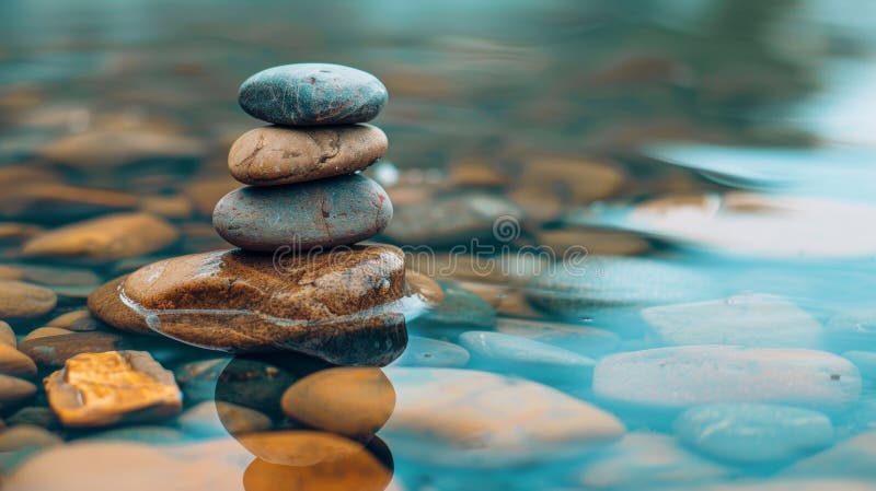 Zen Stone Stack in Tranquil Water with Smooth Pebbles Stock Image ...