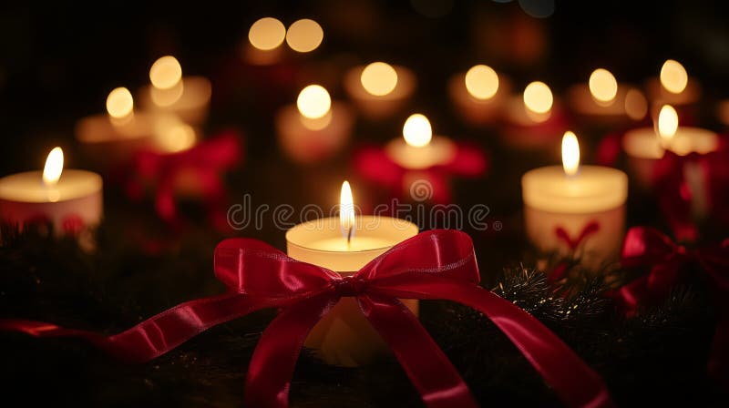 A Peaceful Candlelight Vigil with Flickering Flames and Red Ribbons in ...