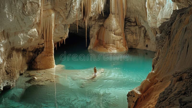 A Peaceful Cave Interior Illuminated by Soft Sunlight from a Hidden ...