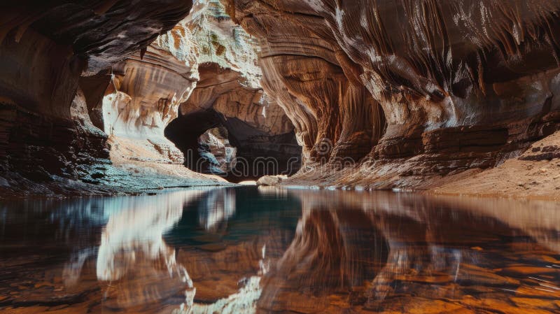 A Peaceful Cave Interior Illuminated by Soft Sunlight from a Hidden ...