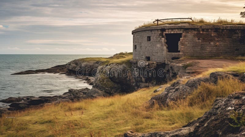 Peaceful Coastal Fort in Abandoned Setting Stock Illustration ...