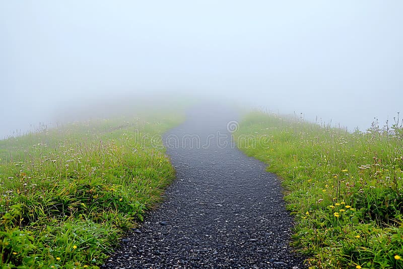 Foggy Coastal Path, Cliffs Barely Visible through the Mist Stock ...