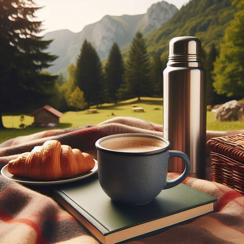Peaceful Coffee Break with Scenic Nature Background Editorial Stock ...
