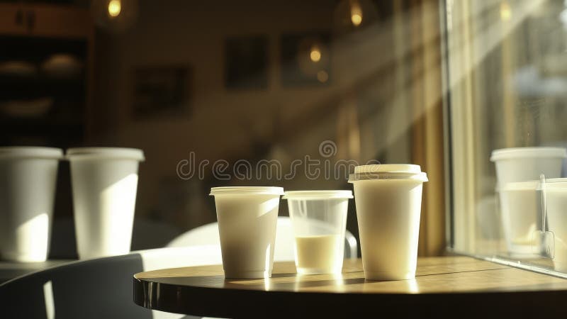 Sunlight Streaming through a Coffee Shop Window with Plastic Cups ...