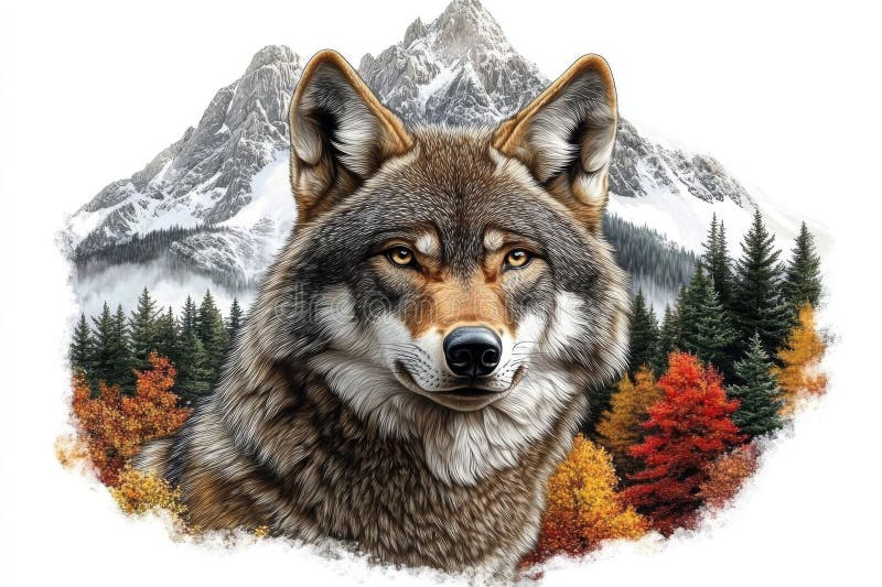 A Peaceful Composition that Layers a Wolf Over a Mountain Landscape ...