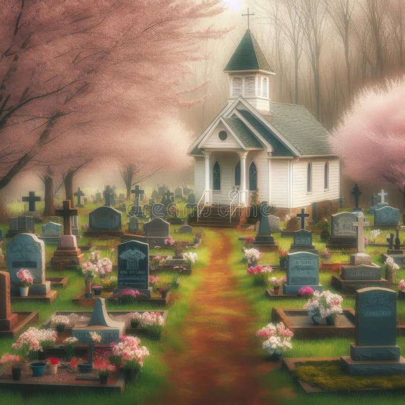 Peaceful Country Cemetery in the Springtime Stock Illustration ...