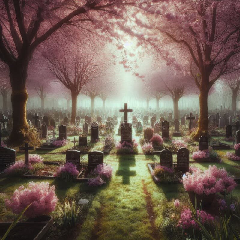 Peaceful Country Cemetery in the Springtime Stock Illustration ...