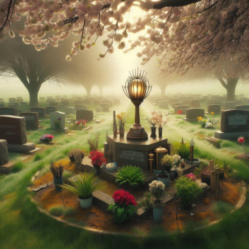 Peaceful Country Cemetery in the Springtime Stock Illustration ...