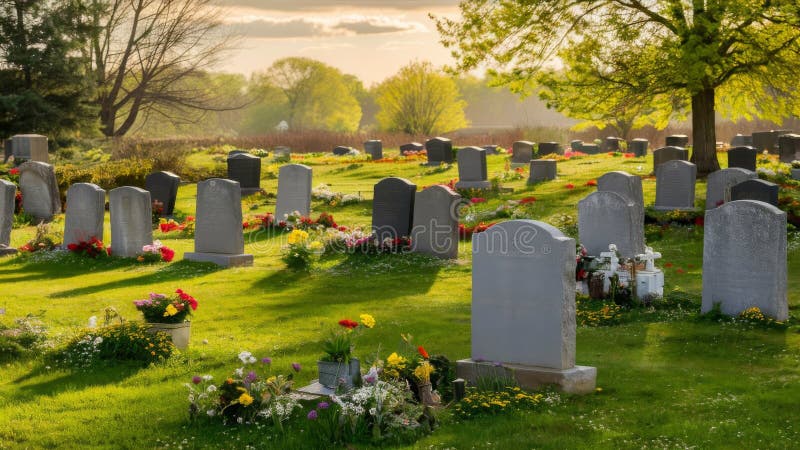 Peaceful Country Cemetery in the Springtime Stock Illustration ...