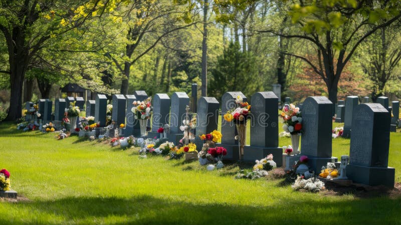 Peaceful Country Cemetery in the Springtime Stock Illustration ...