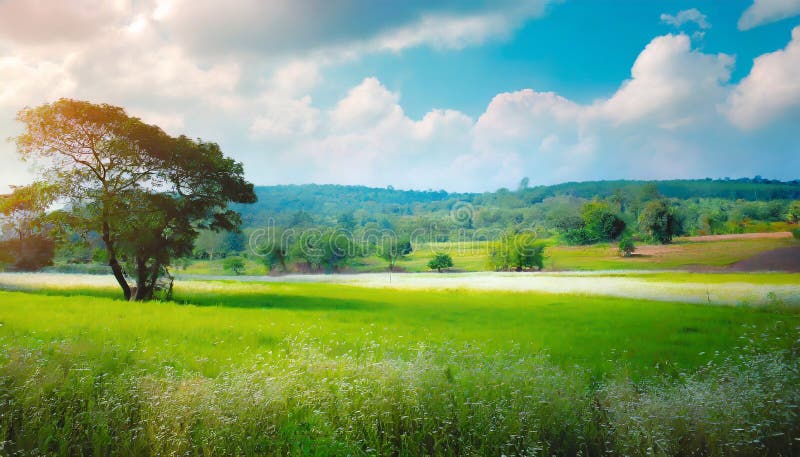 Peaceful Countryside, Landscape of Green Nature, Trees and Valleys ...
