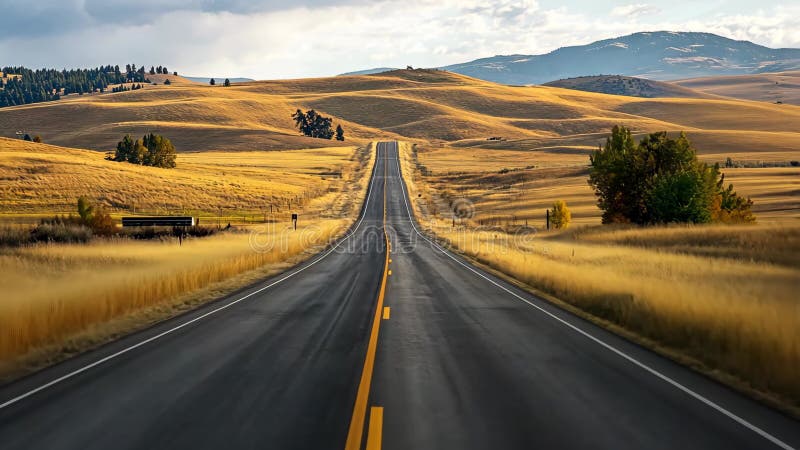 A Peaceful Countryside Road Lined with Golden Wheat Fields. Stock Video ...