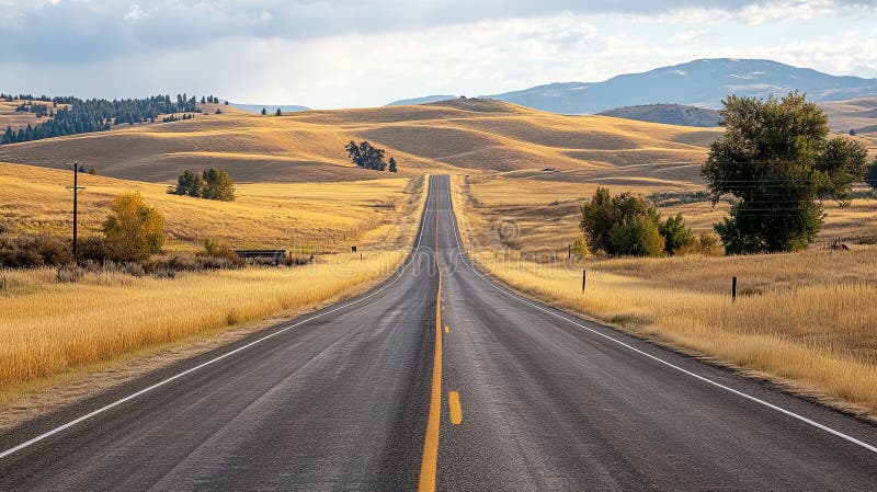 A Peaceful Countryside Road Lined with Golden Wheat Fields. Picture ...