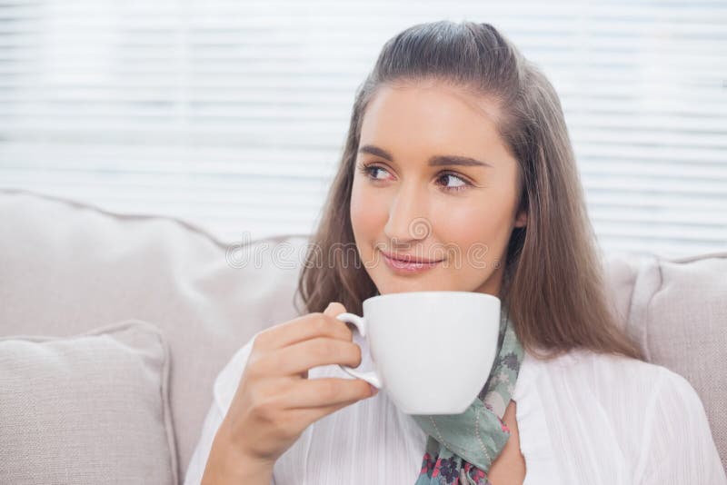 Peaceful Cute Model Holding Coffee Stock Photo - Image of girls ...
