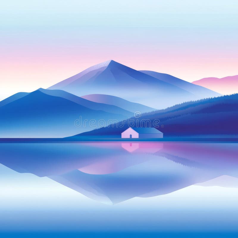 Peaceful Dawn Over a Mountain Lake with a Reflective Surface Stock ...