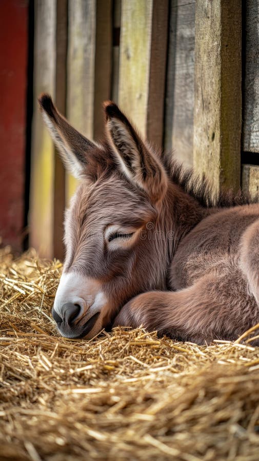 A Peaceful Donkey Resting Serenely in a Cozy Barn. the Soft Straw ...