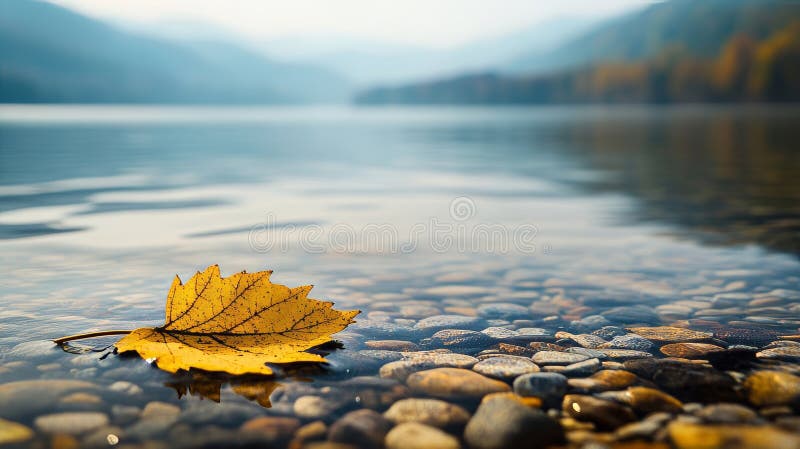 A Peaceful Fall Lake, Reflecting Vibrant Yellow Foliage, Surrounded by ...