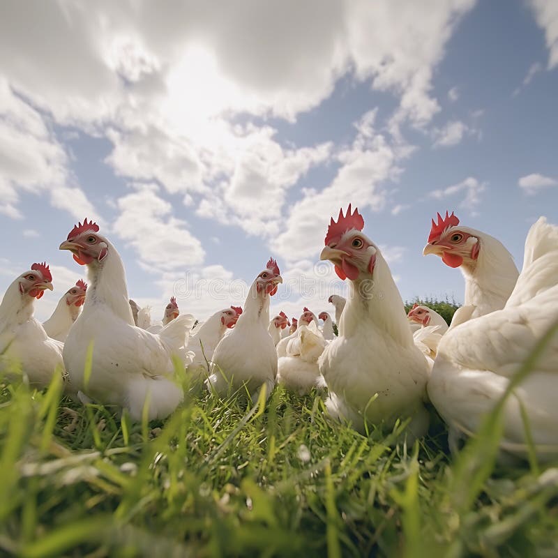 Peaceful Farm Scene: White Chickens Pecking in Unison Stock Photo ...