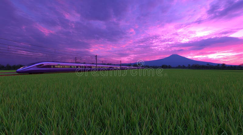 Purple Train Landscape stock illustration. Illustration of train ...