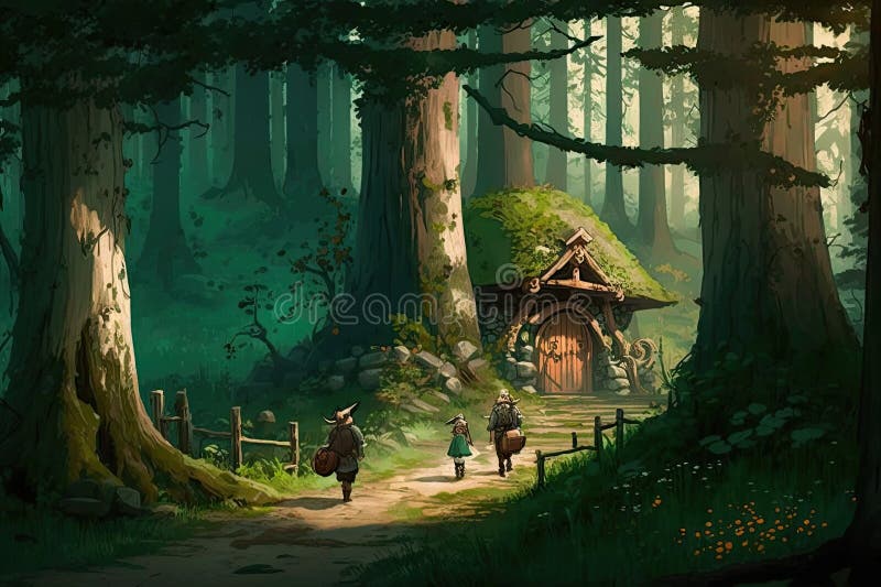 Peaceful Forest with Elves at Their daily Chores and Tasks Stock ...