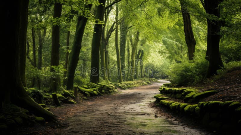 Peaceful Forest Landscape Backdrop Serene Stock Illustration ...