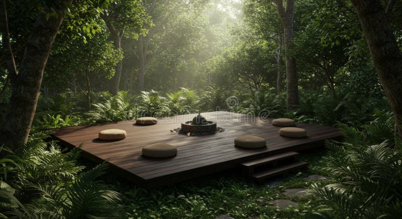 Peaceful Forest Meditation Circle Platform Stock Illustration ...
