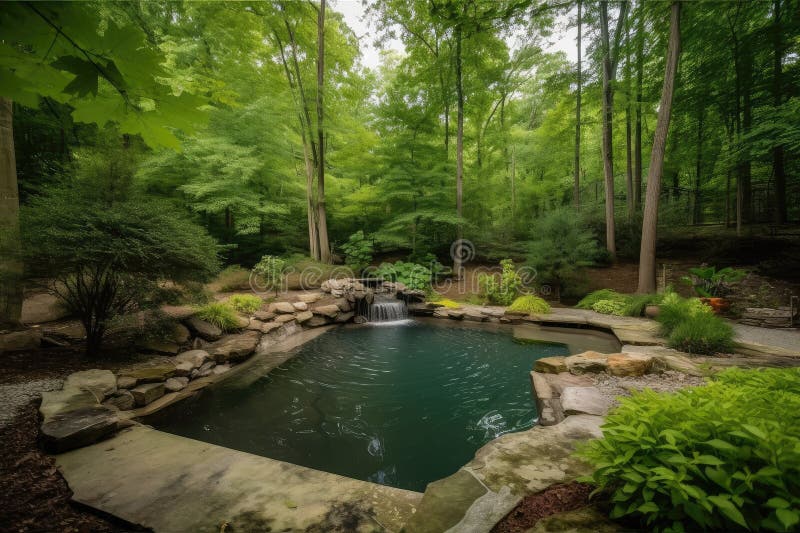 Peaceful Forest Oasis with Hidden Pool and Waterfall Stock Illustration ...