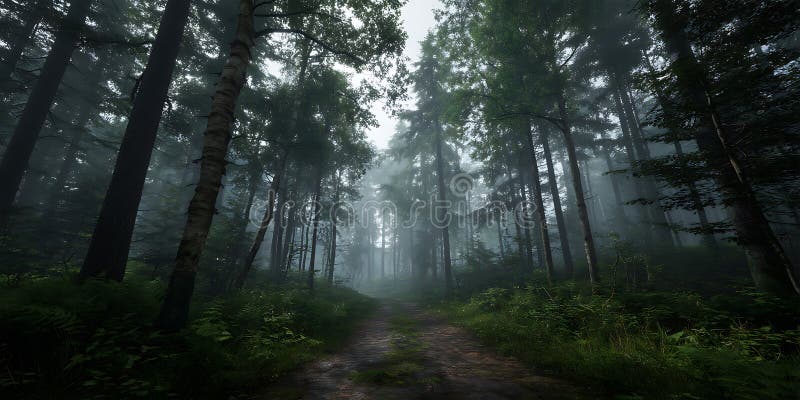 A Peaceful Forest Path Leading through a Dense Green Forest for Nature ...