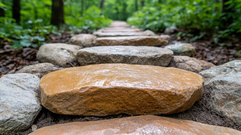 Peaceful Forest Path with Natural Stone Steps Stock Illustration ...