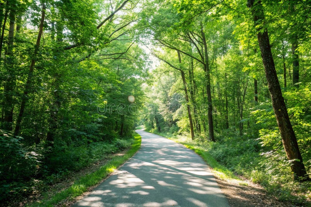 Peaceful Forest Path Surrounded by Lush Trees Stock Illustration ...
