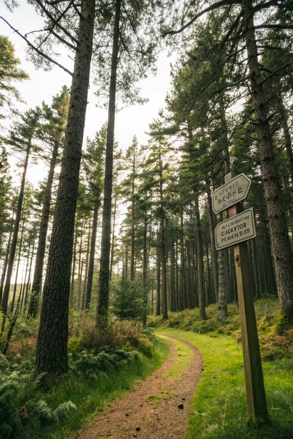 Forest Trees with Marker Showing Path Stock Illustration - Illustration ...