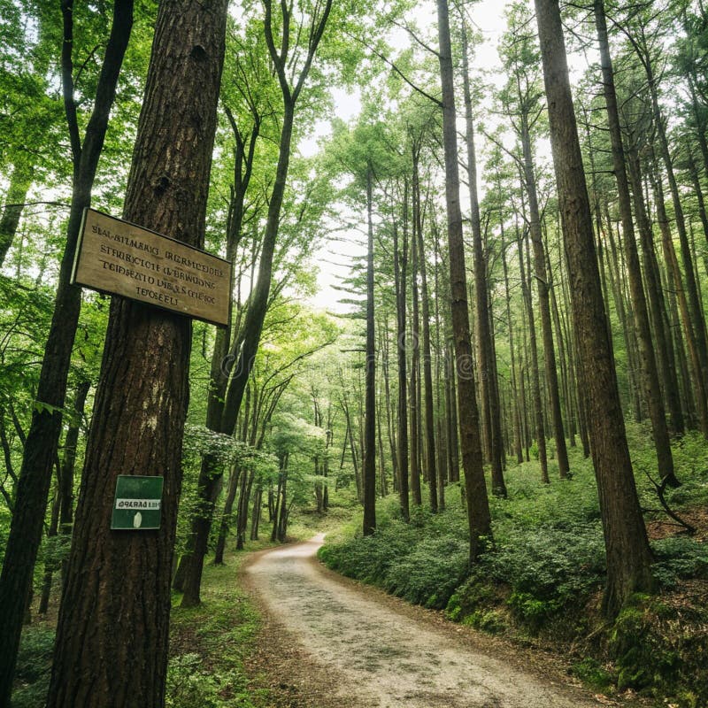 Forest Trees with Marker Showing Path Stock Illustration - Illustration ...