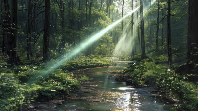 Exploring a Serene Forest Stream with Sunlight Filtering through the ...