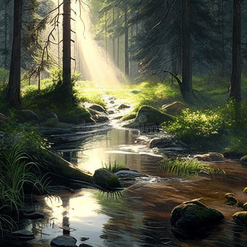 Peaceful Forest Scene Filtered with Sunlight Stock Illustration ... Peaceful Forest Scene Filtered with Sunlight Stock Illustration ...