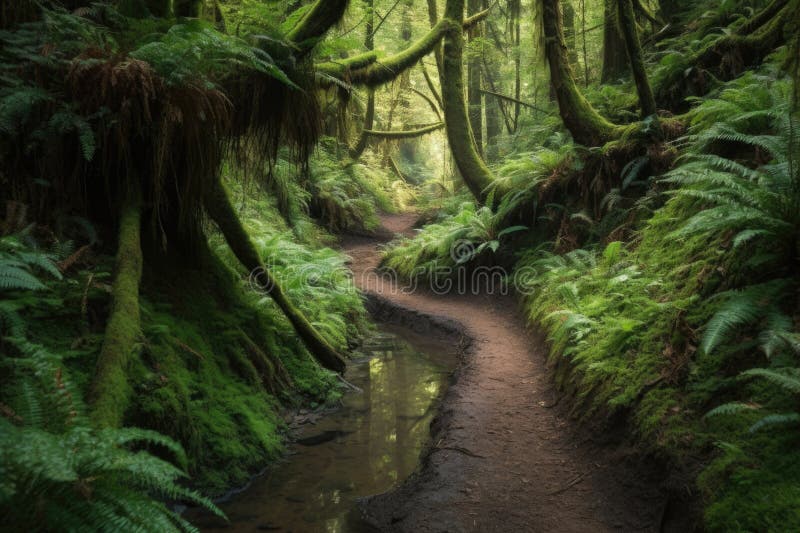 Peaceful Forest with Winding Paths and Trickling Streams Stock ...